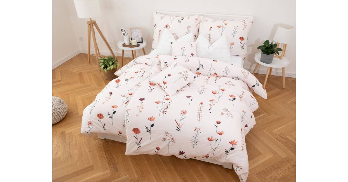 Francouzské povlečení Mako jersey – Vlčí máky béžové | MKLuzkoviny.cz