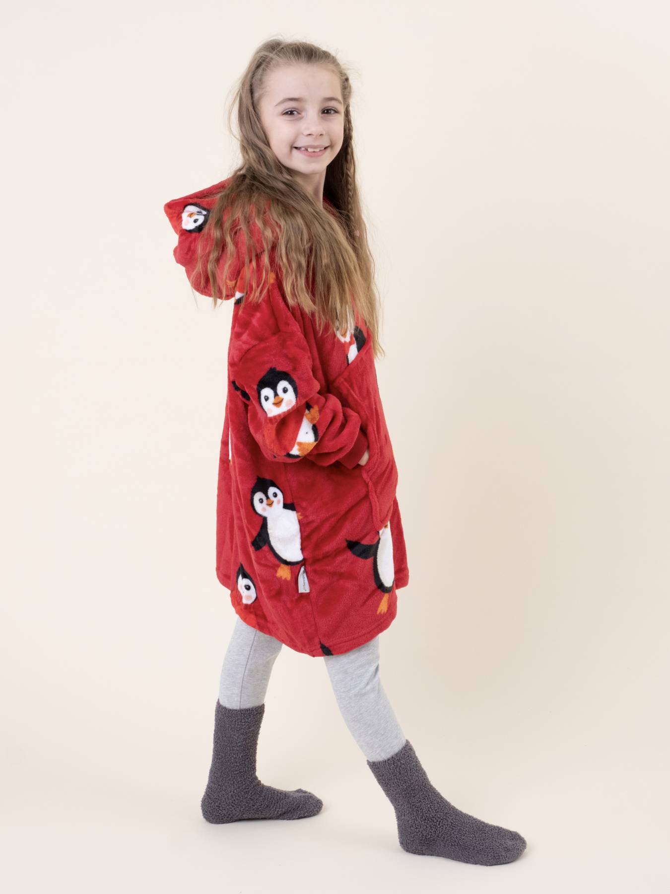 Mikroplyšová mikina – Tučňáci červené velikost XS dětská | MKLuzkoviny.cz