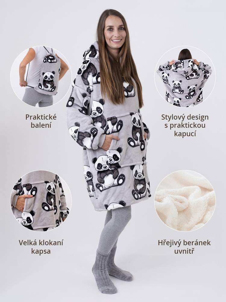 Beránková mikina mikroplyš – Panda velikost S dětská | MKLuzkoviny.cz